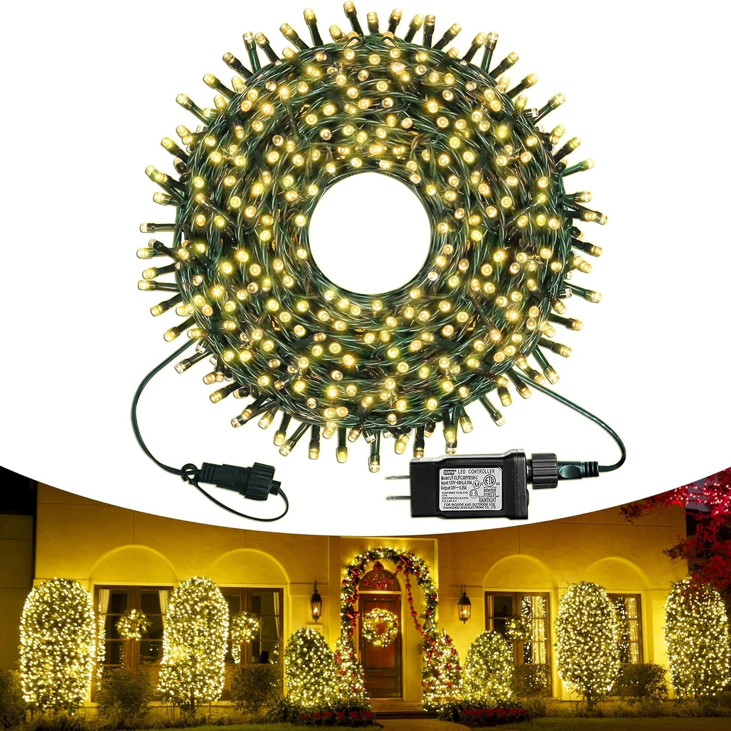 Zukuco 100 LED Christmas Lights, 33FT Green Wire Fairy Lights, Plug in ...