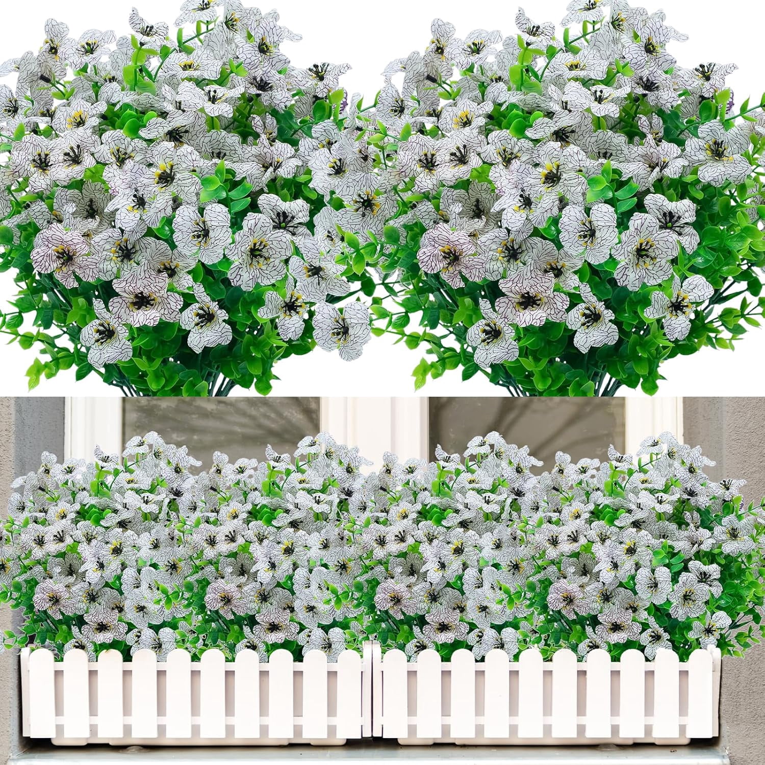 Zukuco 12 Bundles Artificial Flowers Fake Outdoor UV Resistant Boxwood ...
