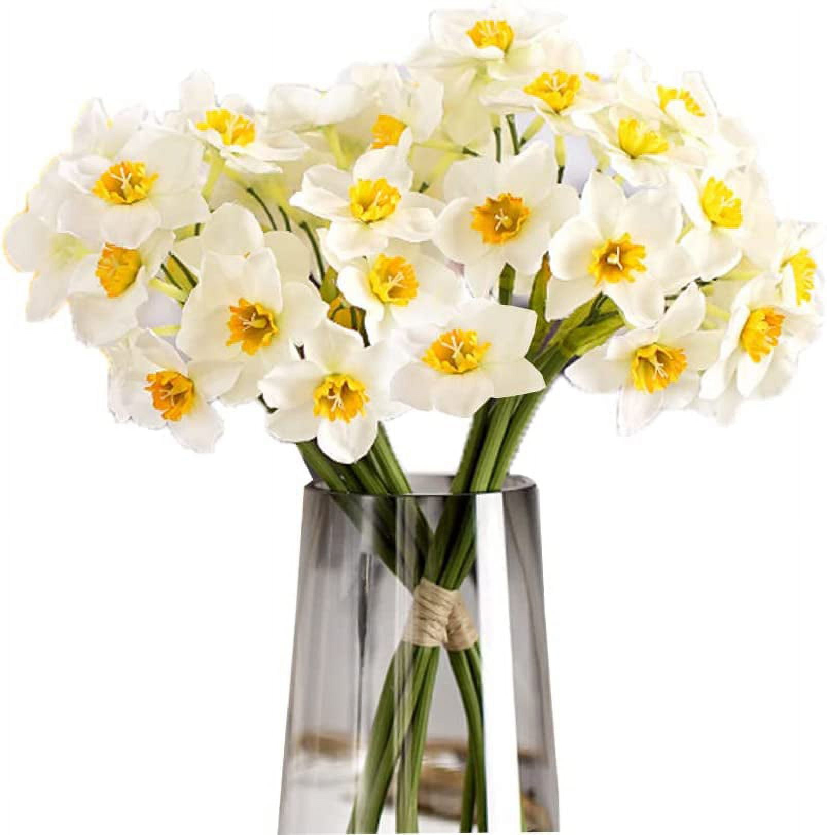 Zukuco 12 PCS Artificial Daffodils Flowers, Yellow White Silk Faux ...