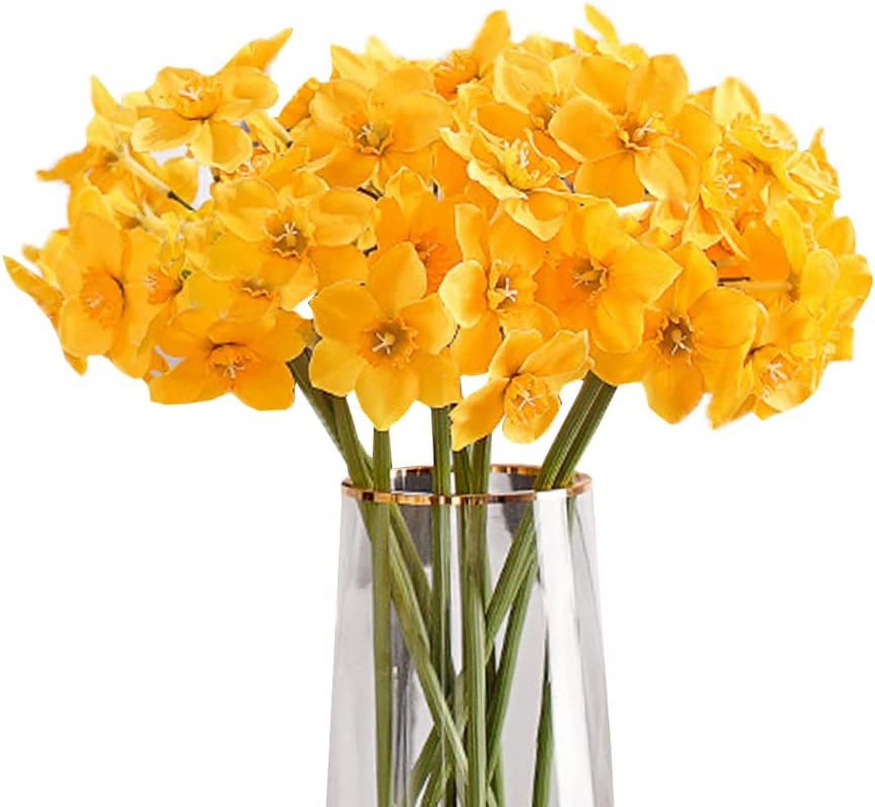 Zukuco 12 PCS Artificial Daffodils Flowers, Yellow White Silk Faux ...