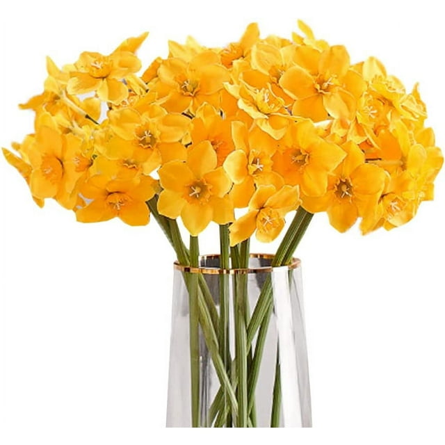 Zukuco 12 PCS Artificial Daffodils Flowers, Yellow White Silk Faux ...