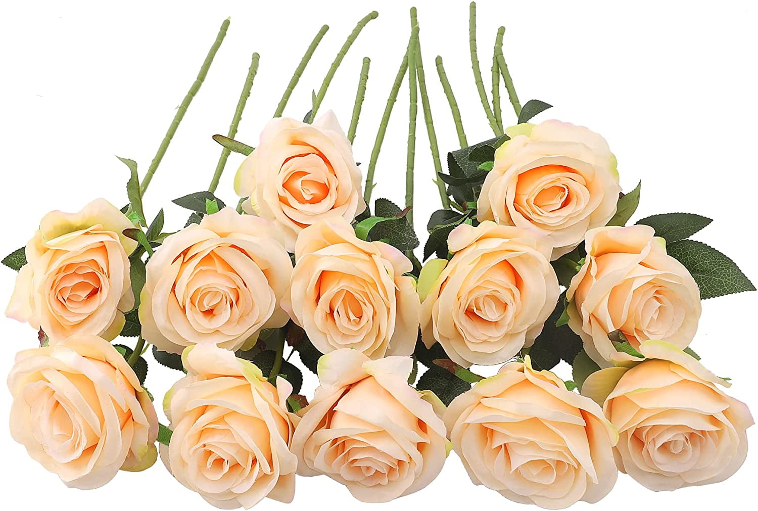 Zukuco 12 PCS Artificial Roses Single Long Stem Silk Blossom Fake ...