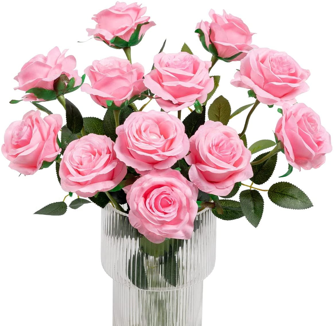 Zukuco 12 PCS Rose Artificial Flowers, Fake Roses Realistic Silk Roses ...