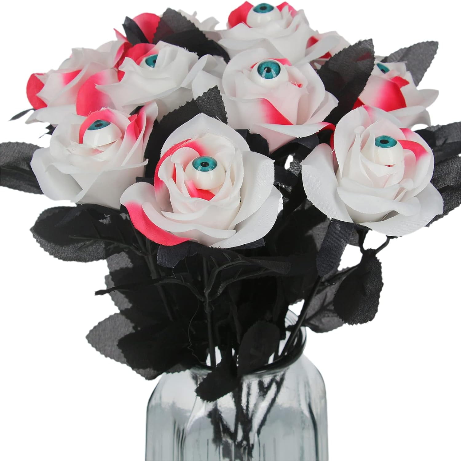Zukuco 12 Pcs Artificial Bloody Roses with Eyeball Flower Bouquet Faux ...