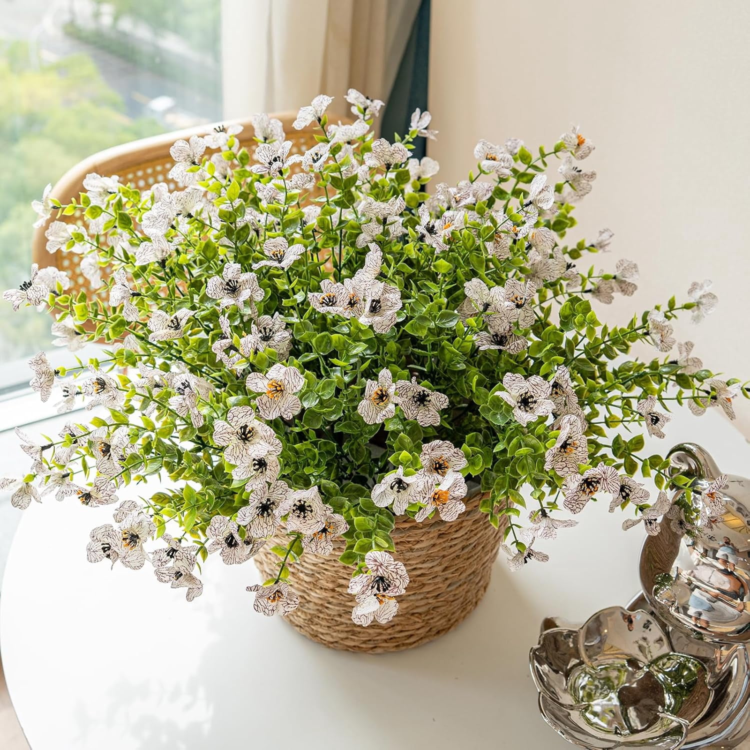 Zukuco 12 Pcs Artificial Flowers, Fake Greenery Faux Plastic Bushes ...