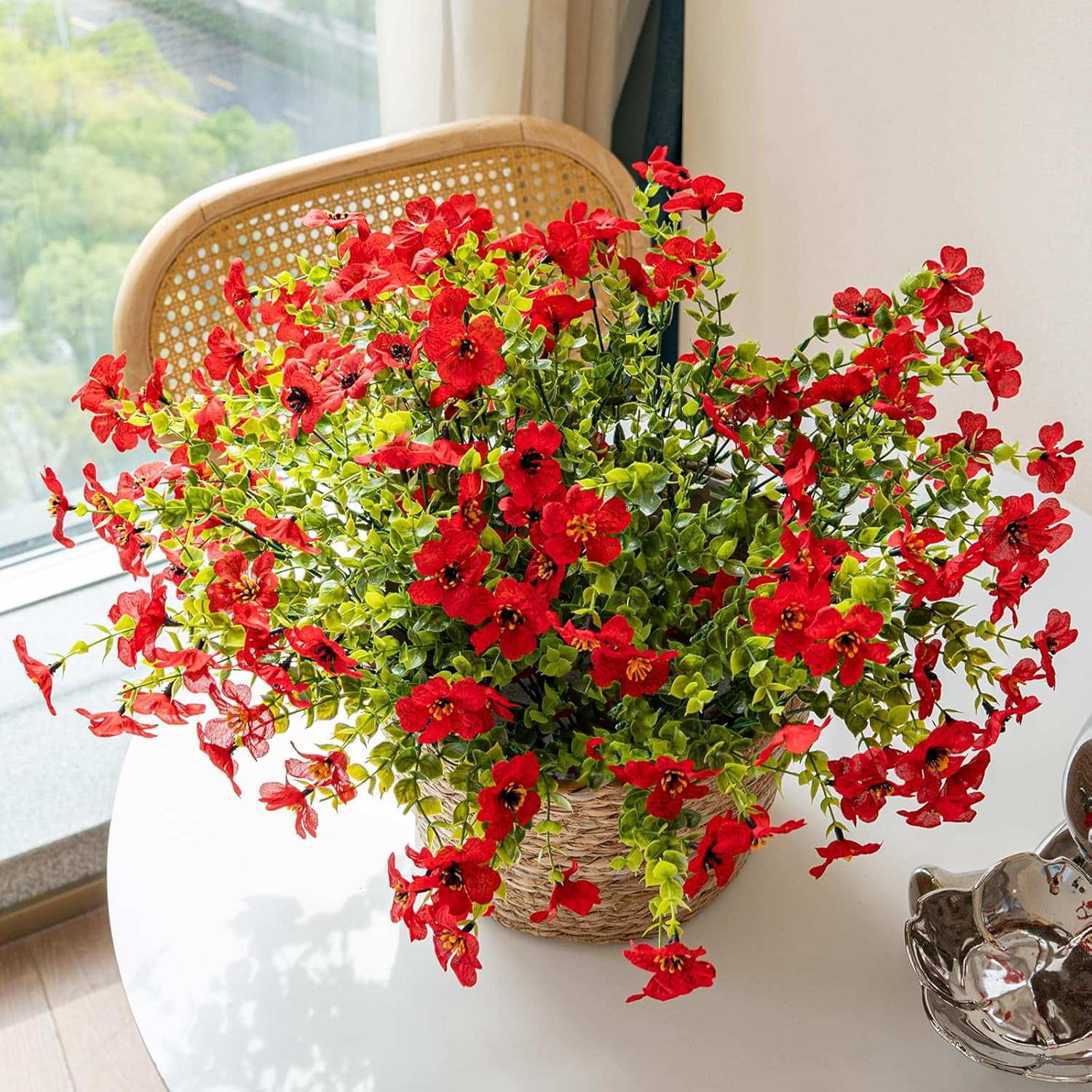 Zukuco 12 Pcs Artificial Flowers, Fake Greenery Faux Plastic Bushes ...