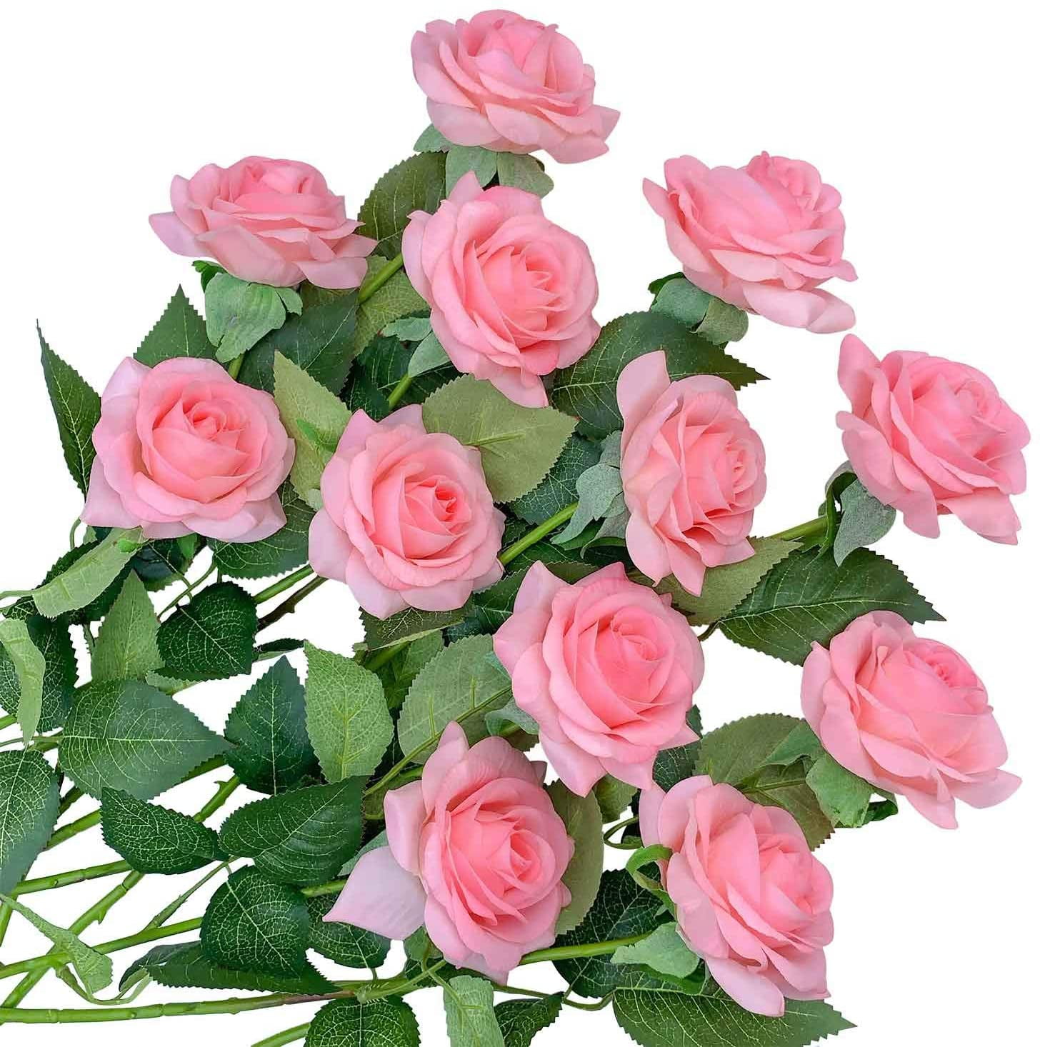 Zukuco 12 Stems Artificial Flowers Silk Roses Fake Flowers Bridal ...