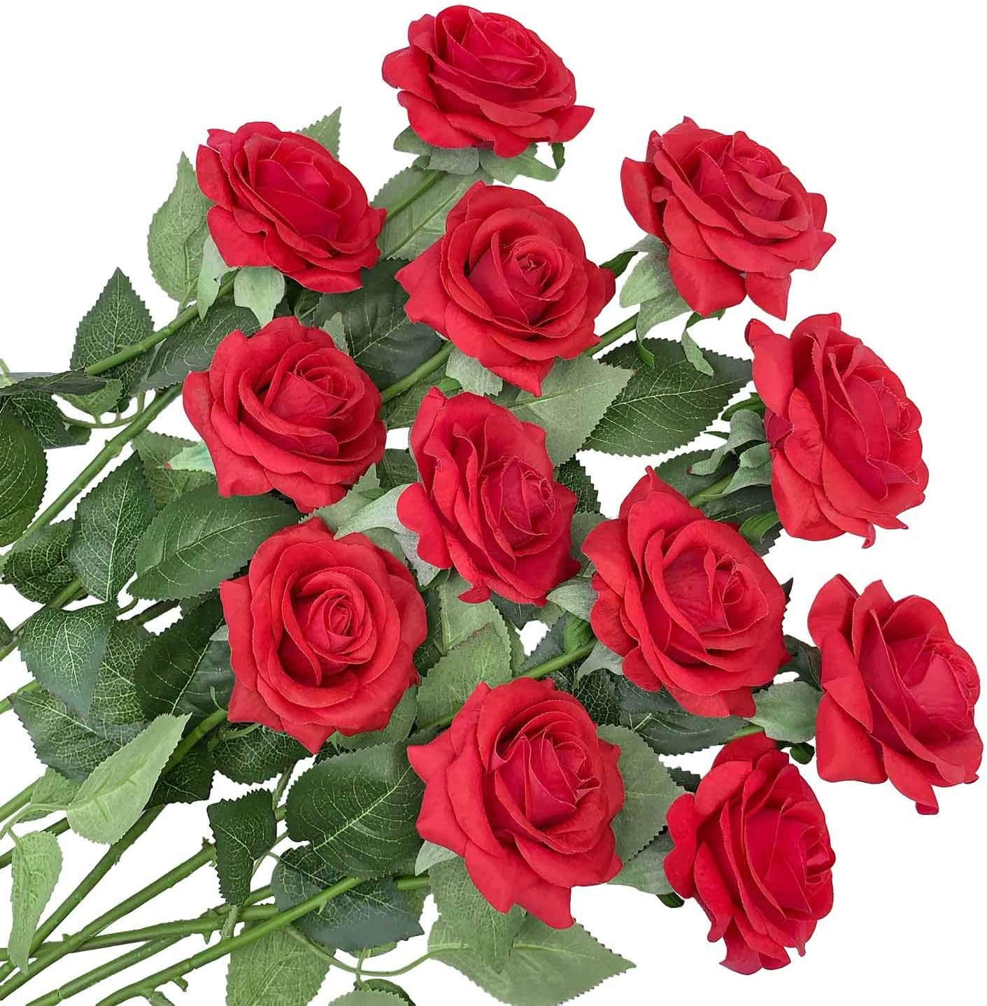 Zukuco 12 Stems Artificial Flowers Silk Roses Fake Flowers Bridal ...