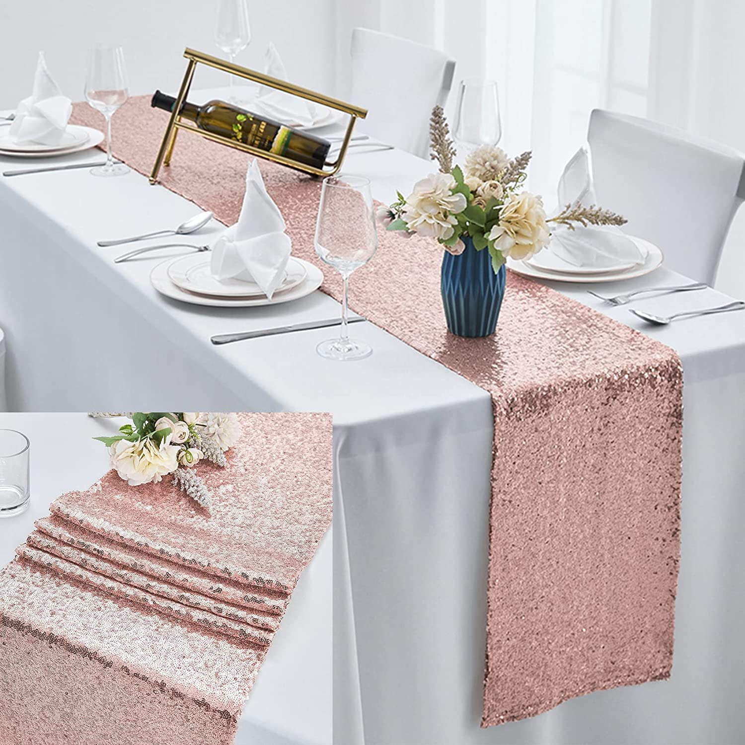 Zukuco 12 x 72 inches Hot Pink Sequin Table Runner, Glitter Table ...