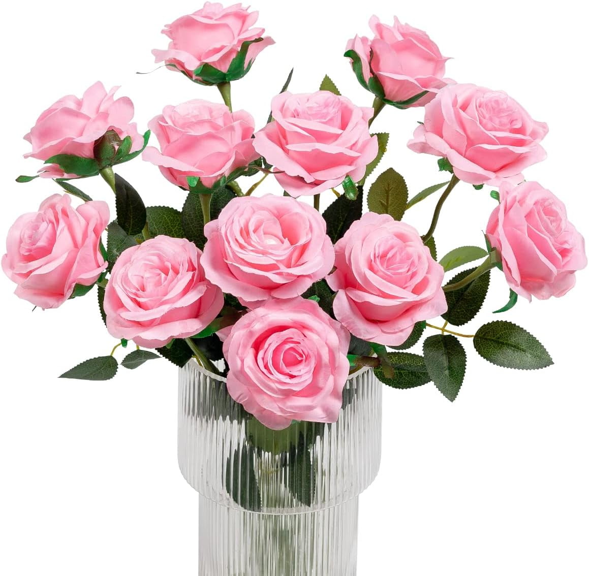 Zukuco 12Pcs Silk Roses Artificial Flowers Realistic Single Stem ...