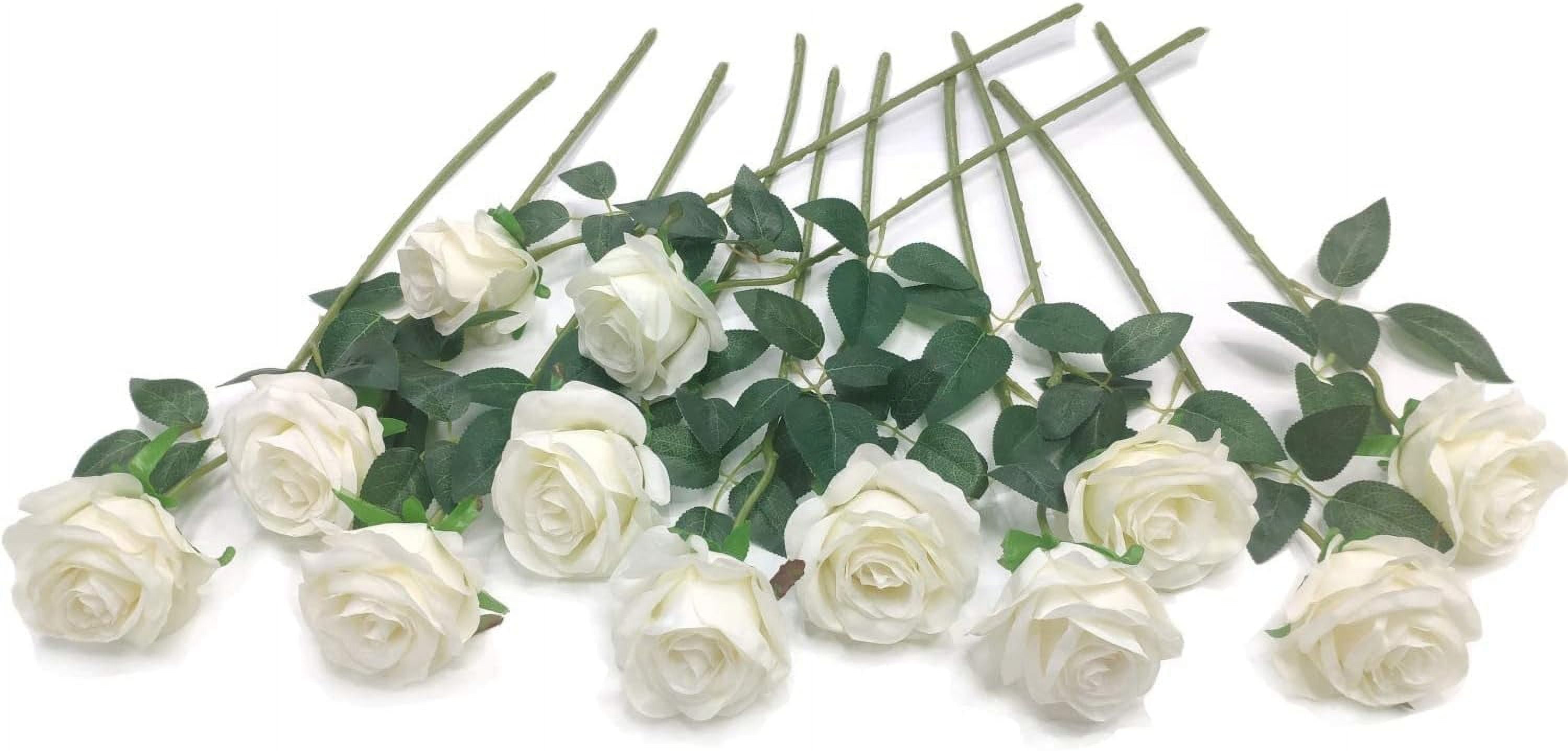 Zukuco 12Pcs White Rose Artificial Flower, Realistic Single Stem Fake ...