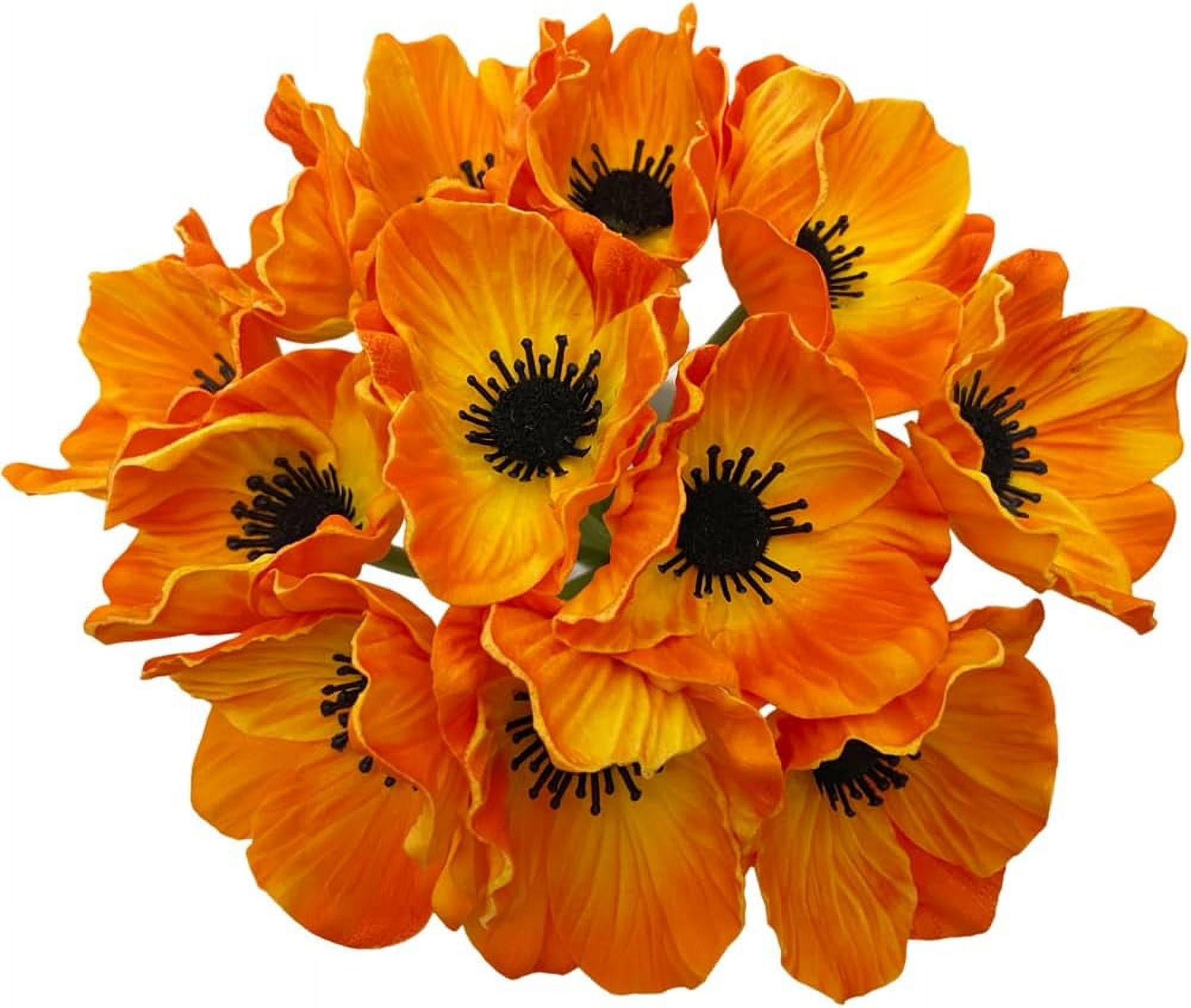 Zukuco 16 Stems Artificial Poppies Real Touch PU Fake Latex Flowers for ...