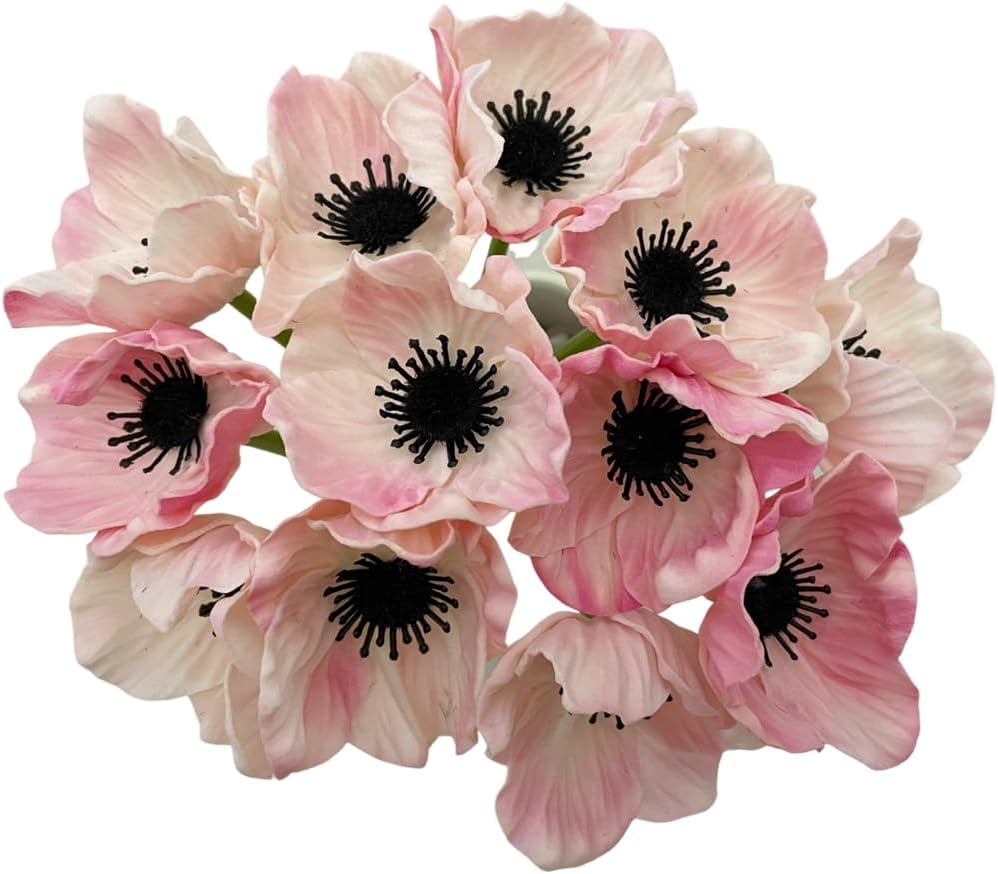 Zukuco 16 Stems Artificial Poppies Real Touch PU Fake Latex Flowers for ...