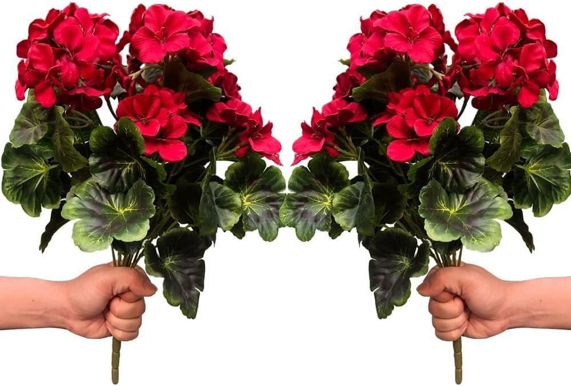 Zukuco 2 Bundles Artificial Geranium Silk Flower Bush 18" Faux Geranium ...
