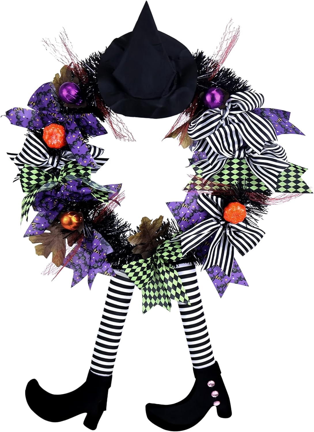 Zukuco 24'' Witch Wreath for Front Door Halloween Wreath Halloween Door ...