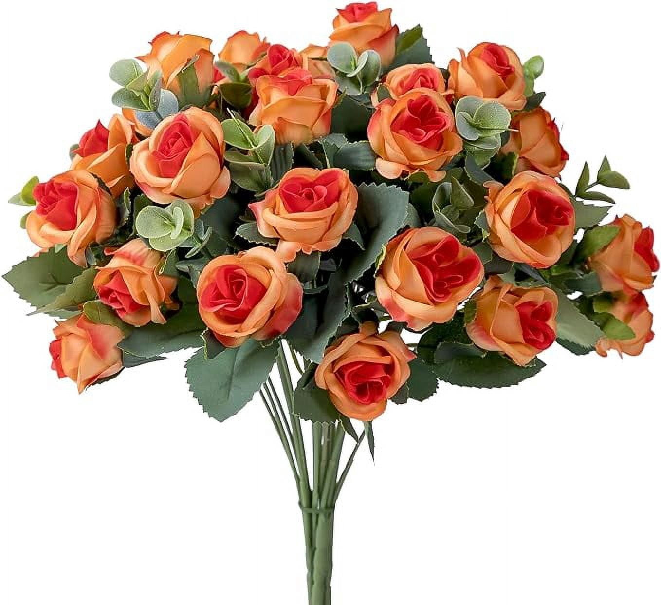 Zukuco 4 Bunches Artificial Mini Rose and Eucalyptus Flower Bouquets ...
