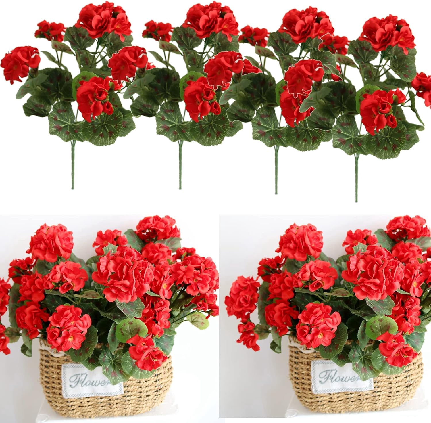 Zukuco 4 Bundles Artificial Flowers Geranium Bush Silk Flowers for ...