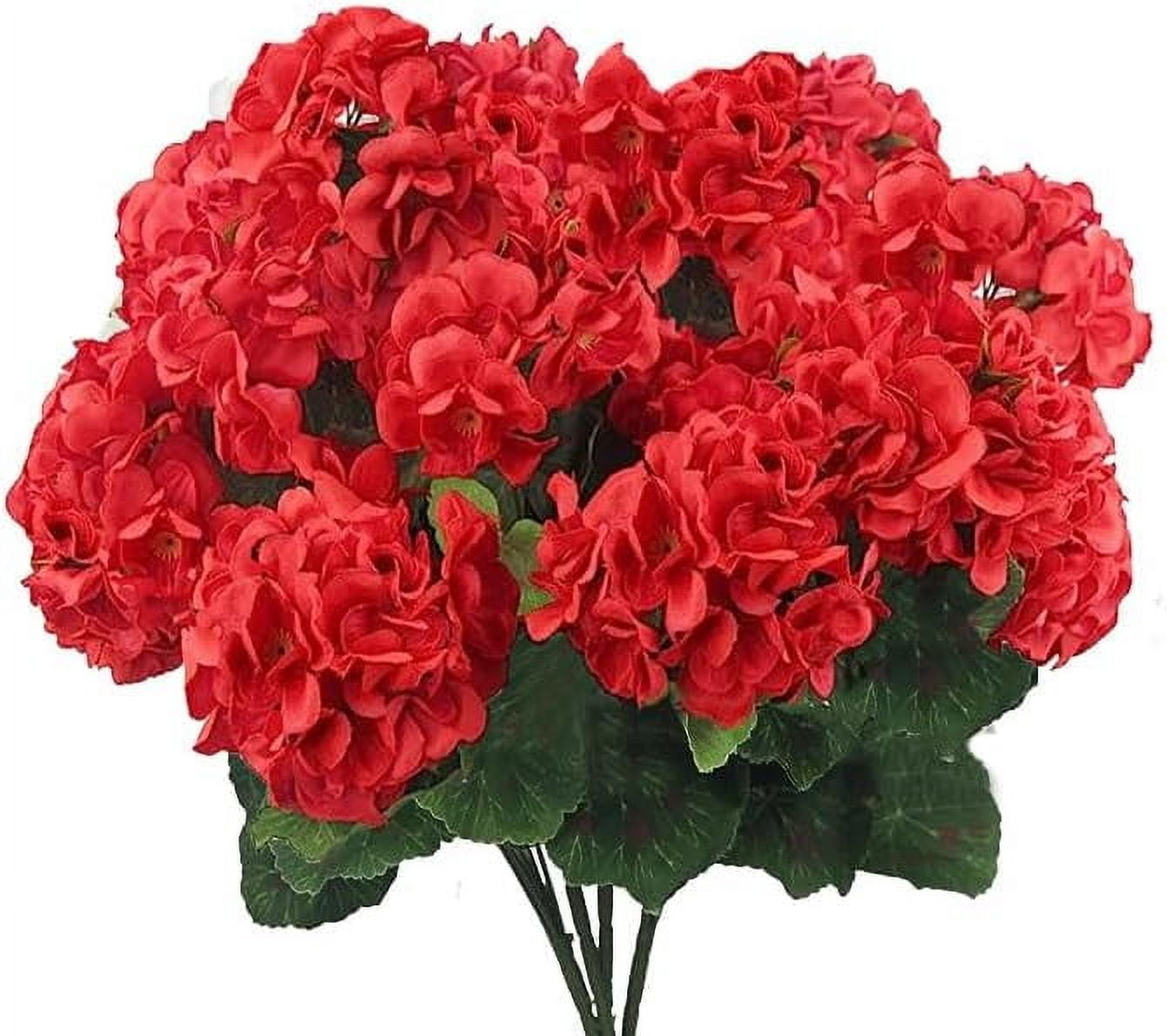 Zukuco 4 Bundles Artificial Red Geranium Silk Flowers Outdoor Plant ...
