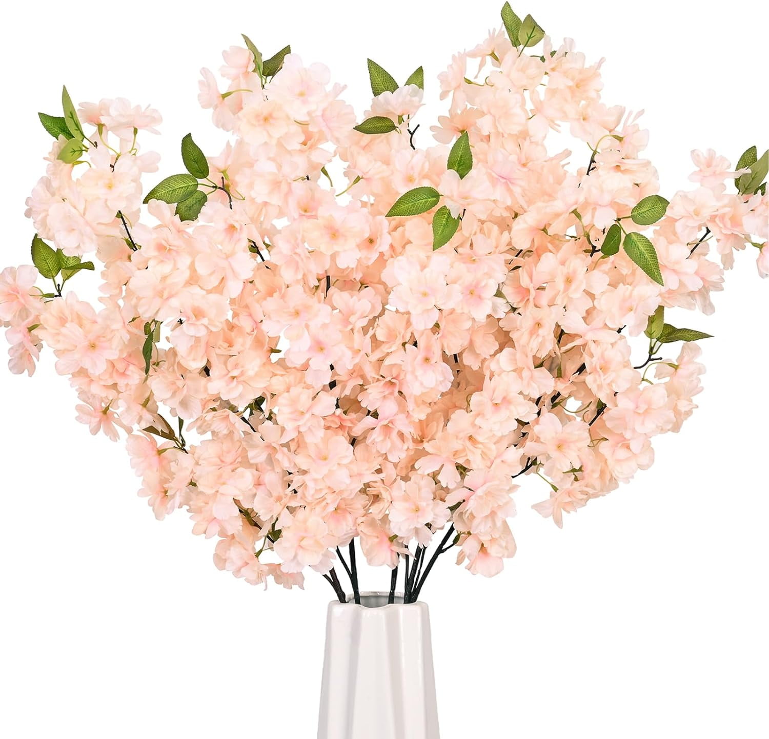 Zukuco 4 Pack Champagne Faux Cherry Blossom Branches, Artificial Cherry ...