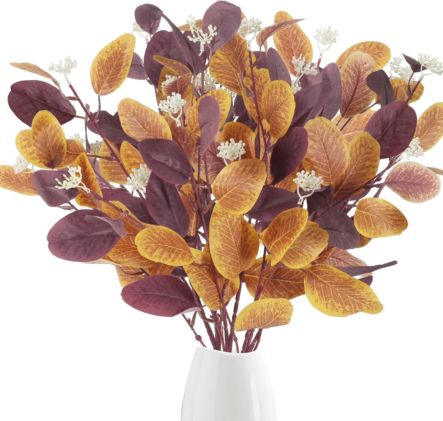 Zukuco 4 Pcs Fall Artificial Eucalyptus Leaves Fall Foliage Stems Silk ...