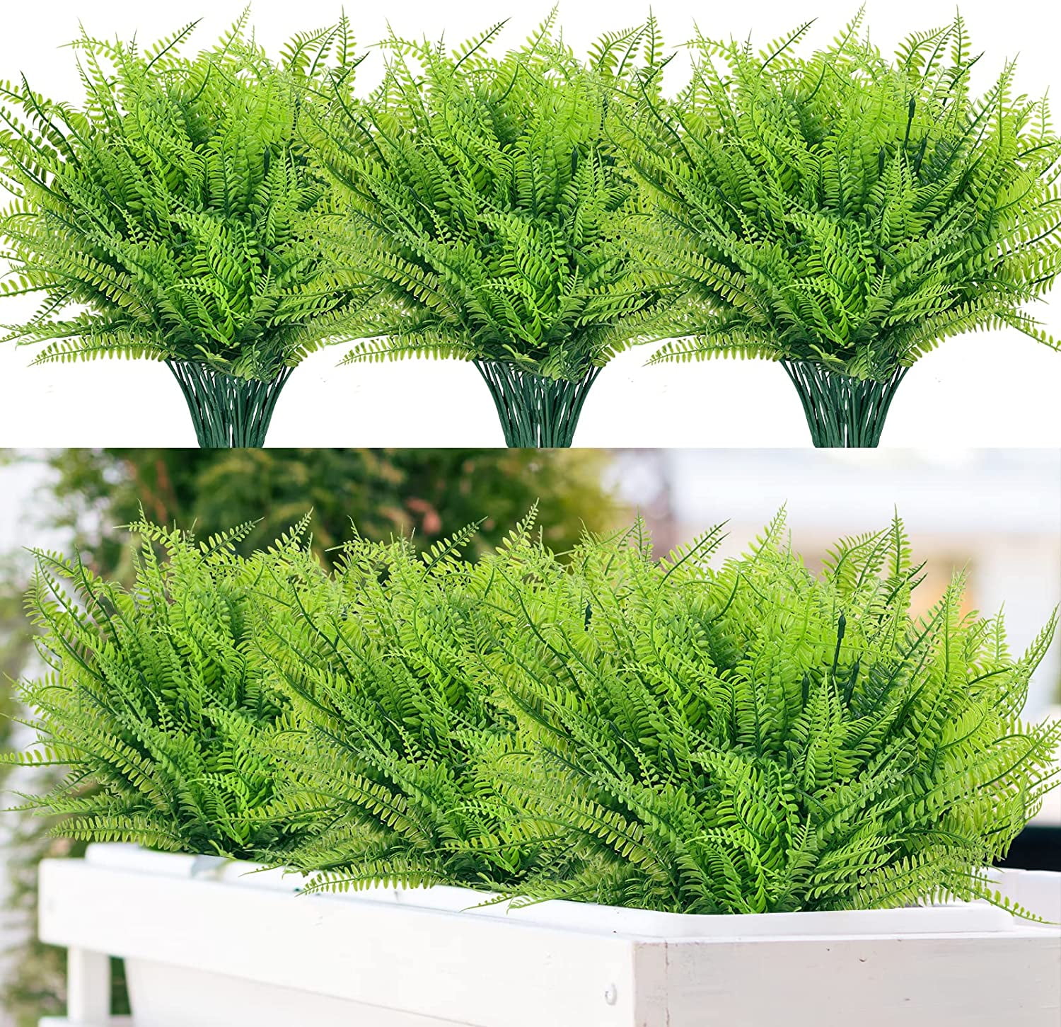 Zukuco 5pcs Artificial Ferns for Outdoors Fake Boston Fern Greenery ...