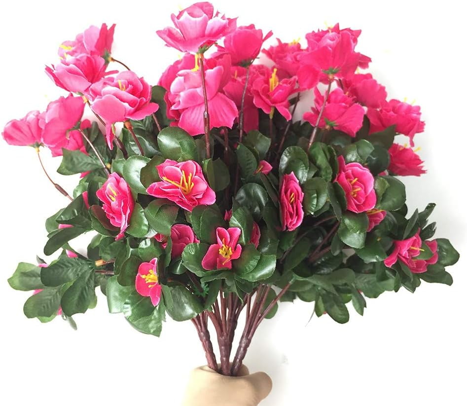 Zukuco 6 Bundles Artificial Azalea Faux Outdoor Flowers Plants, Fake ...