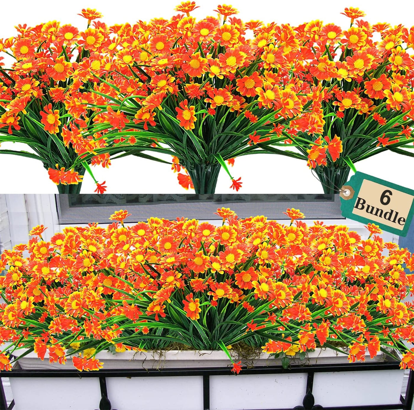 Zukuco 6 Bundles Artificial Daisy Flowers Outdoor UV Resistant Fake ...