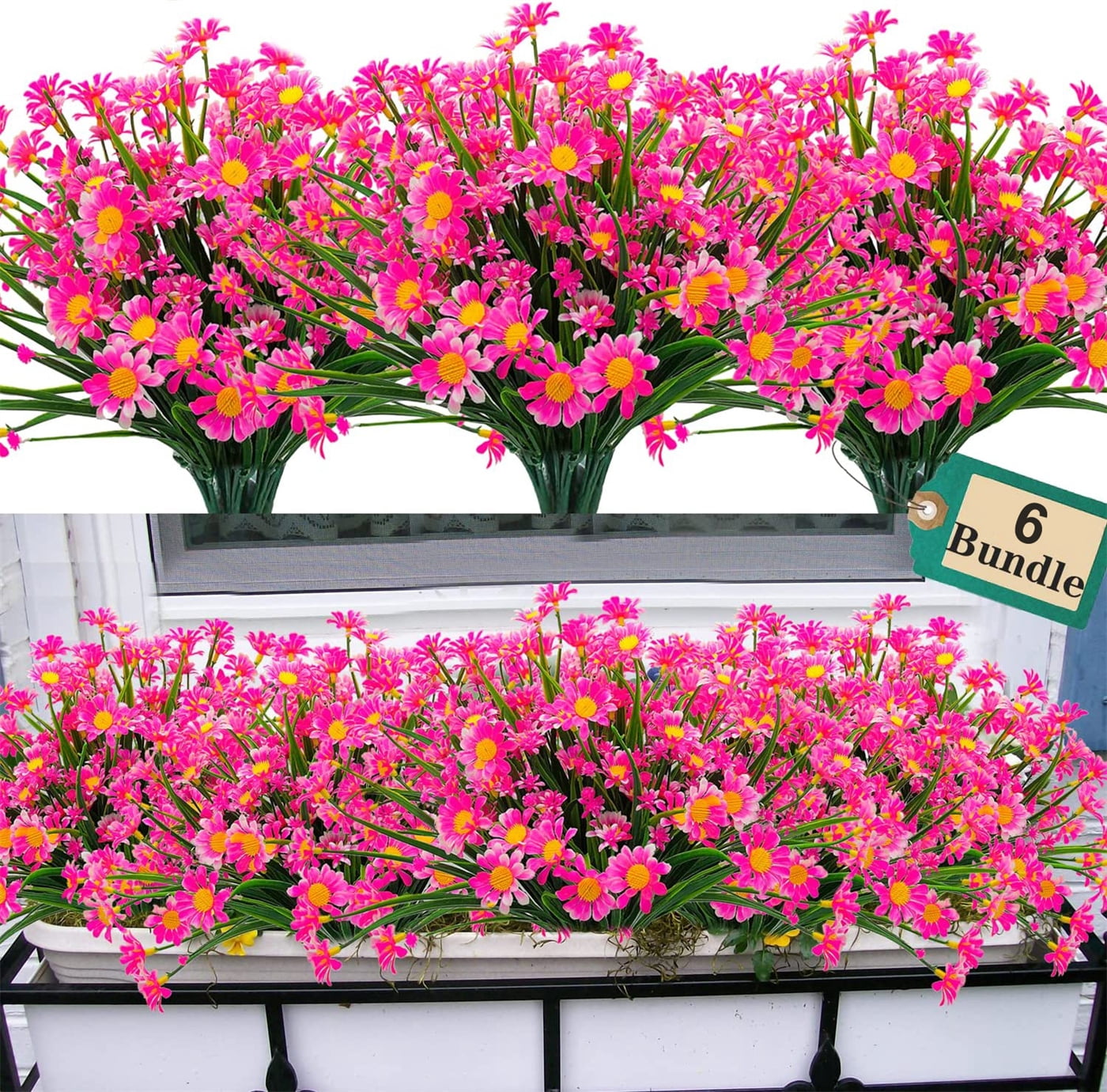 Zukuco 6 Bundles Artificial Daisy Flowers Outdoor UV Resistant Fake ...
