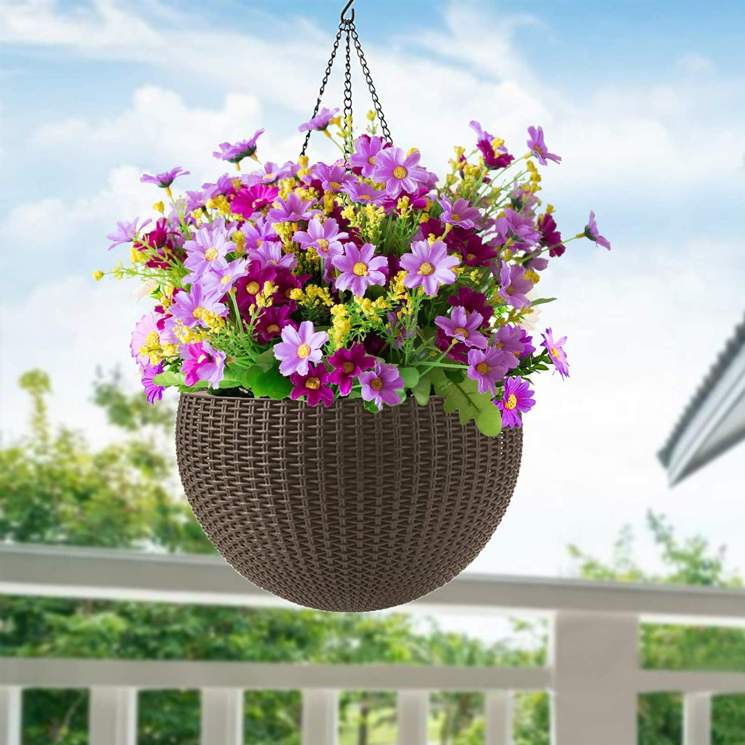 Zukuco 6 Bundles Artificial Flowers Blue Silk Daisy for Garden Porch ...