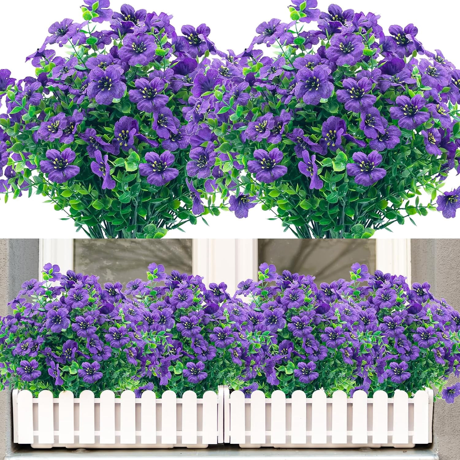 Zukuco 6 Bundles Artificial Flowers Fake Outdoor UV Resistant Boxwood ...