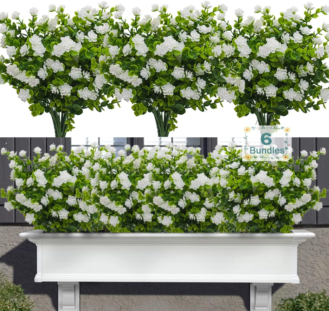 Zukuco 6 Bundles Artificial Flowers for Outdoors,UV Resistant Fake ...