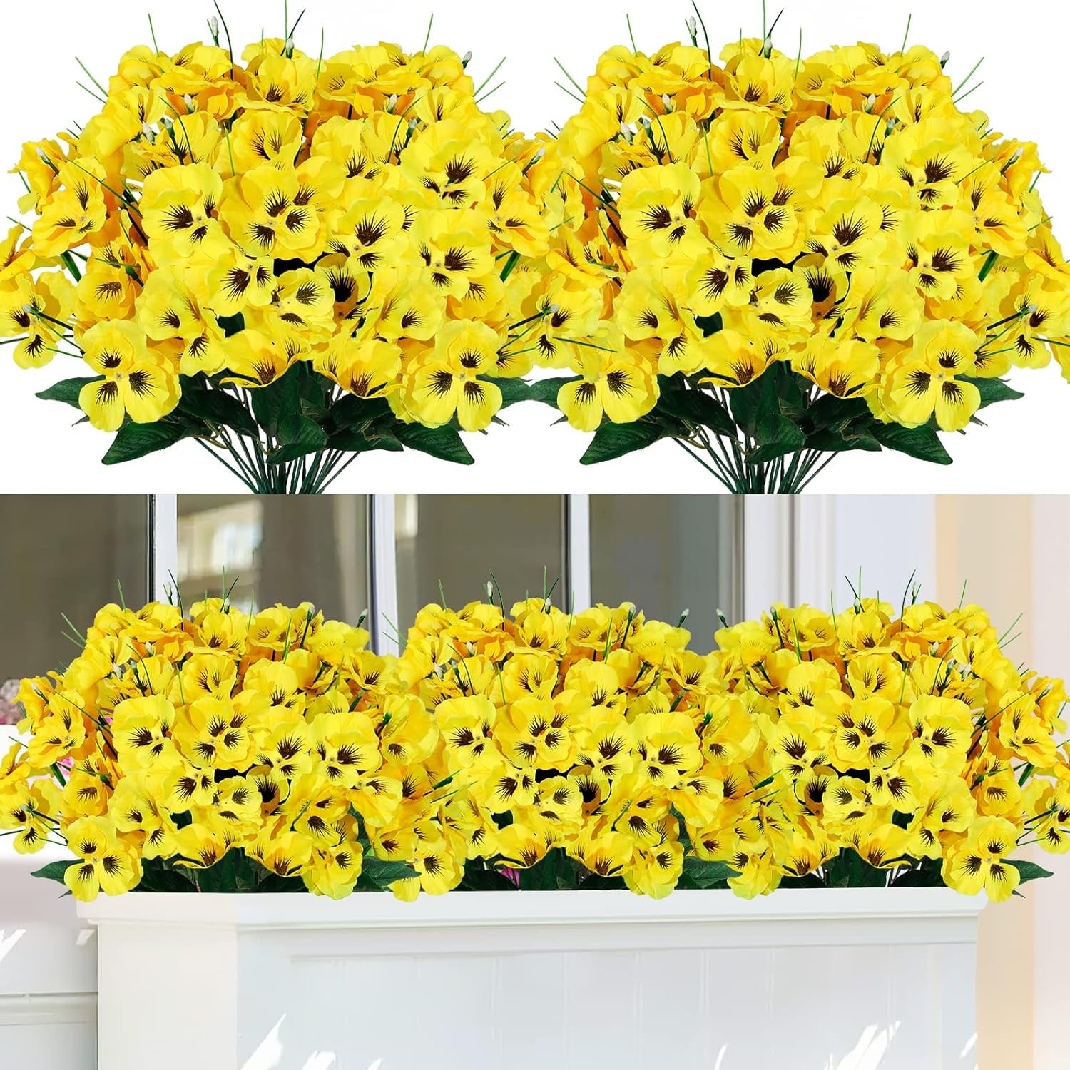 Zukuco 6 Bundles Artificial Pansies Flowers, UV Resistant Silk Wild ...