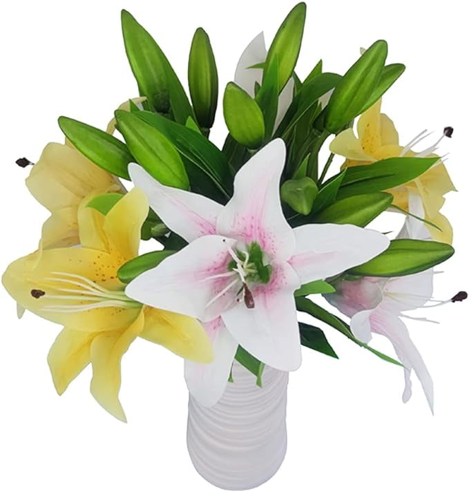 Zukuco 6 Pack Artificial Lily Flowers Full Bloom Fake Latex Real Touch ...