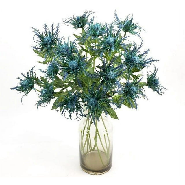 Zukuco 6 Pack Blue Artificial Thistle Flower Bouquet Fake Silk Flower ...