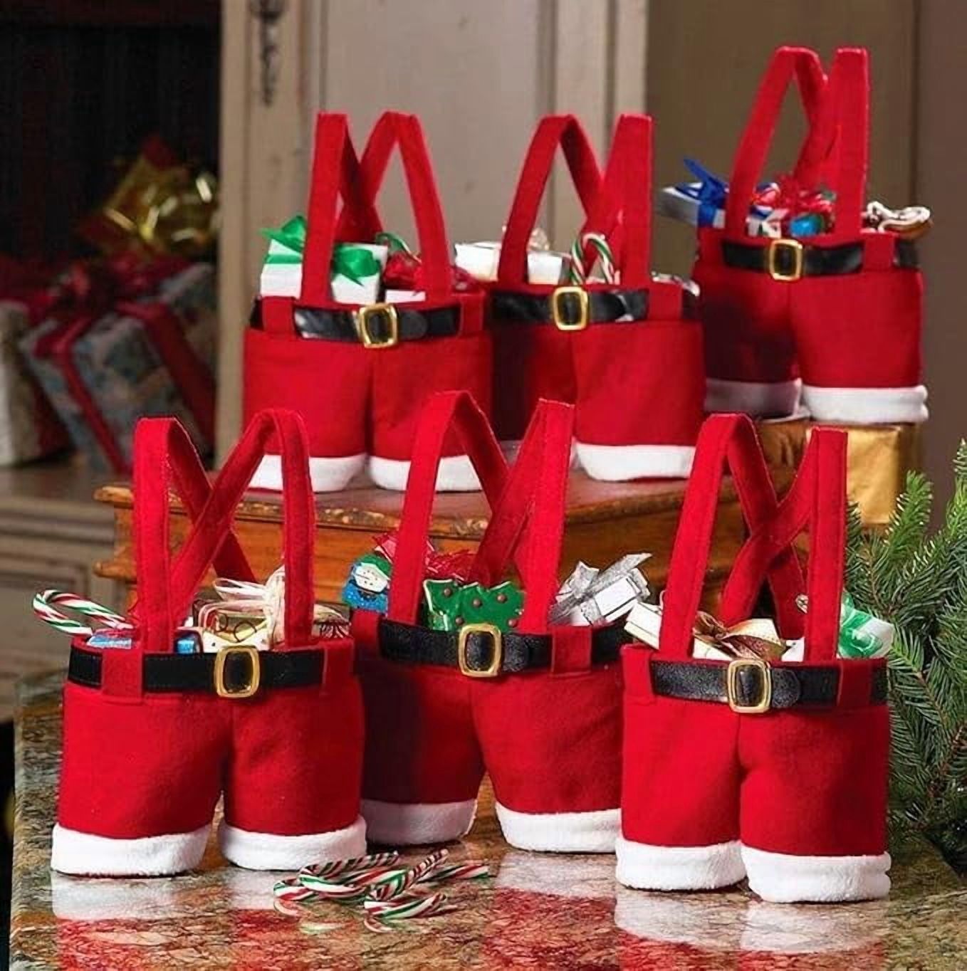 Zukuco 6 Pack Christmas Candy Bag Santa Pants Gift and Treat Bags with ...