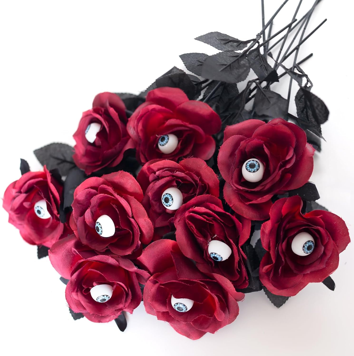 Zukuco 6 Pack Wine Red Artificial Silk Roses Flowers with Eyeballs ...