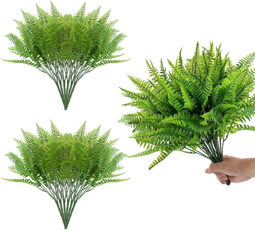 Zukuco 6 Pcs Artificial Boston Ferns Plants Greenery Fake Faux Foliage ...