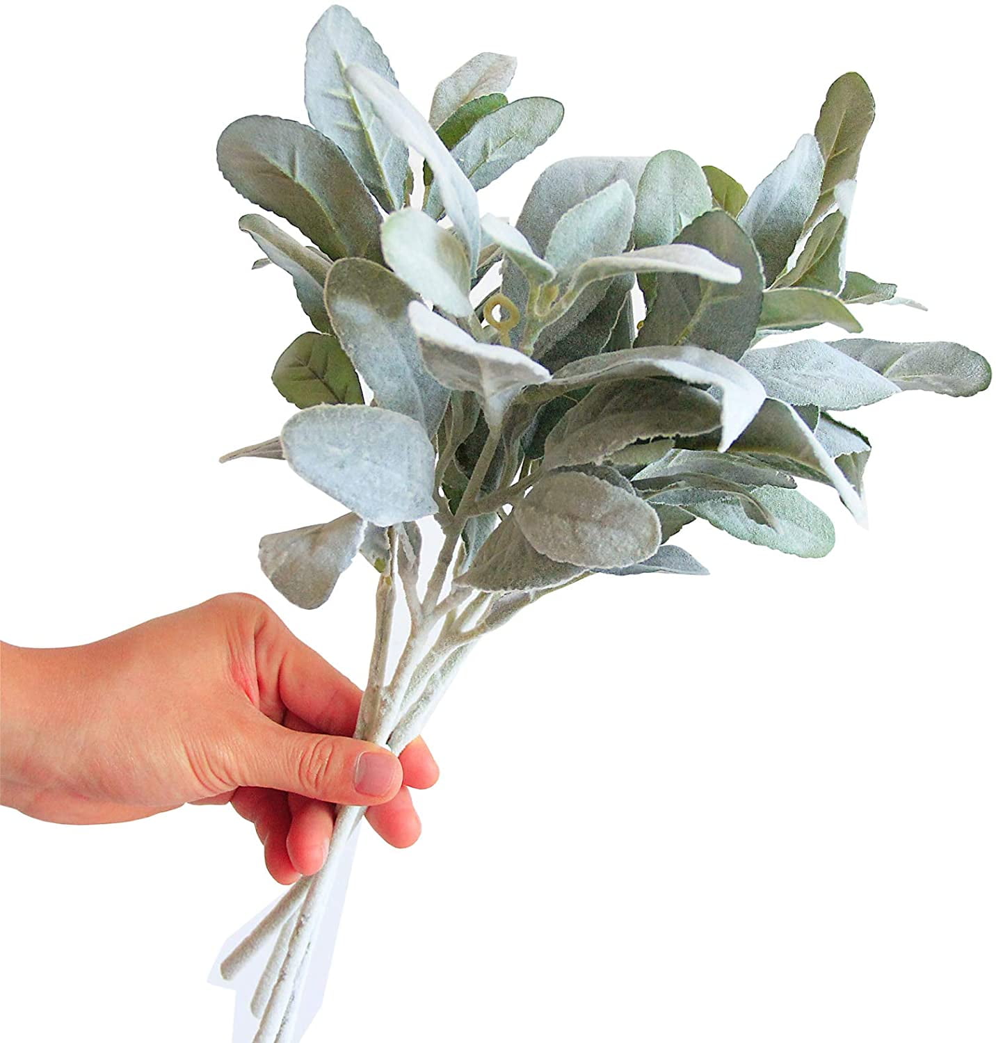 Zukuco 6Pcs Artificial Flocked Lambs Ear Leaves Stems Flocked Oak ...