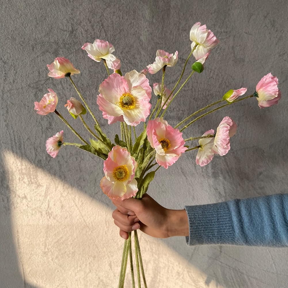 Zukuco 6Pcs Lifelike Artificial Flowers Silk Poppy Flowers Bouquet for ...
