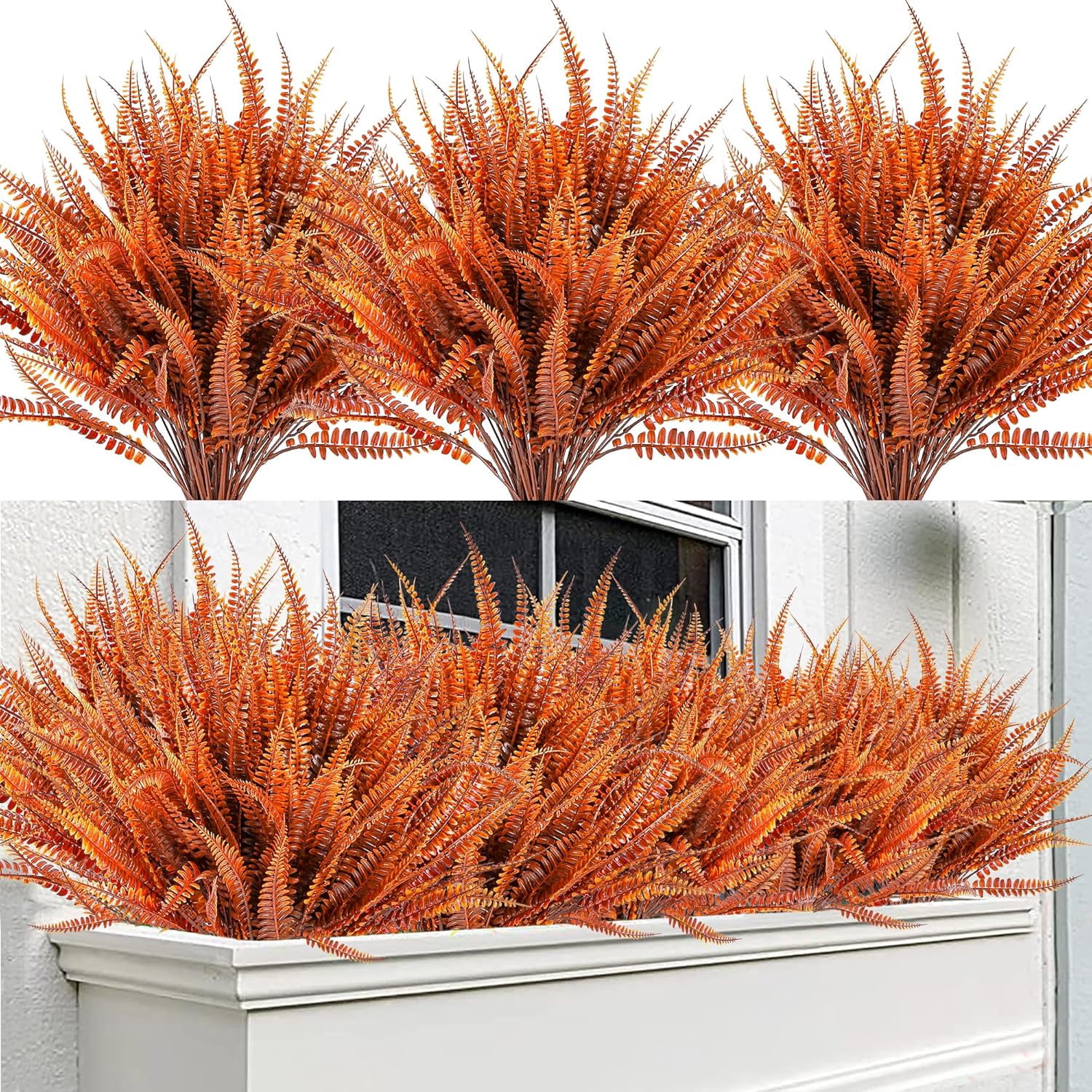 Zukuco 8 Bundles Artificial Boston Fern Fall Plant Fake Bushes ...