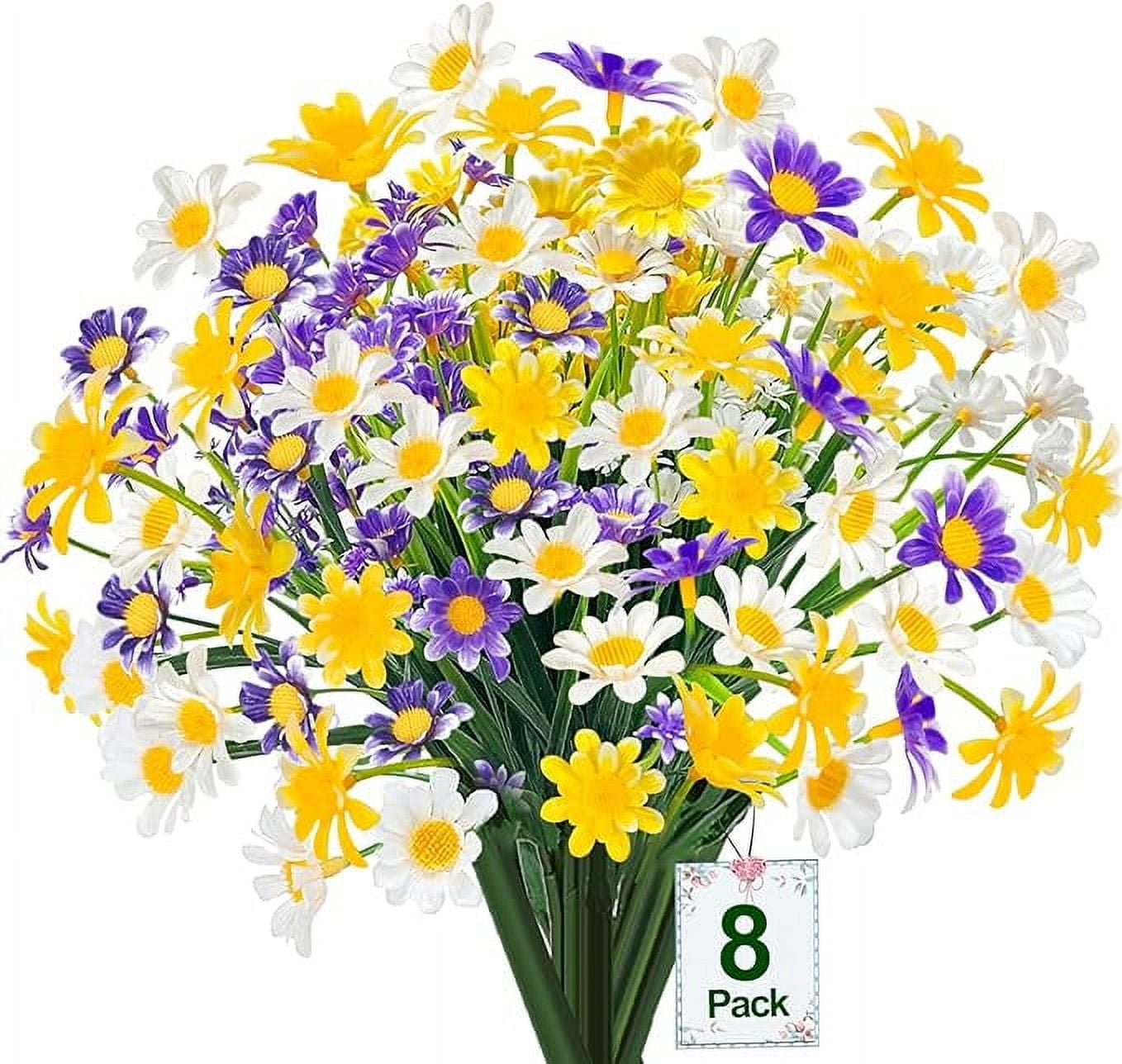 Zukuco 8 Bundles Artificial Daisy Flowers Outdoor Spring Summer Plants ...