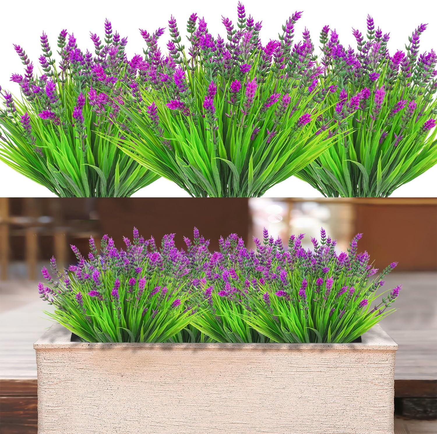 Zukuco 8 Bundles Artificial Plants Outdoor Fake Lavender Grass with ...