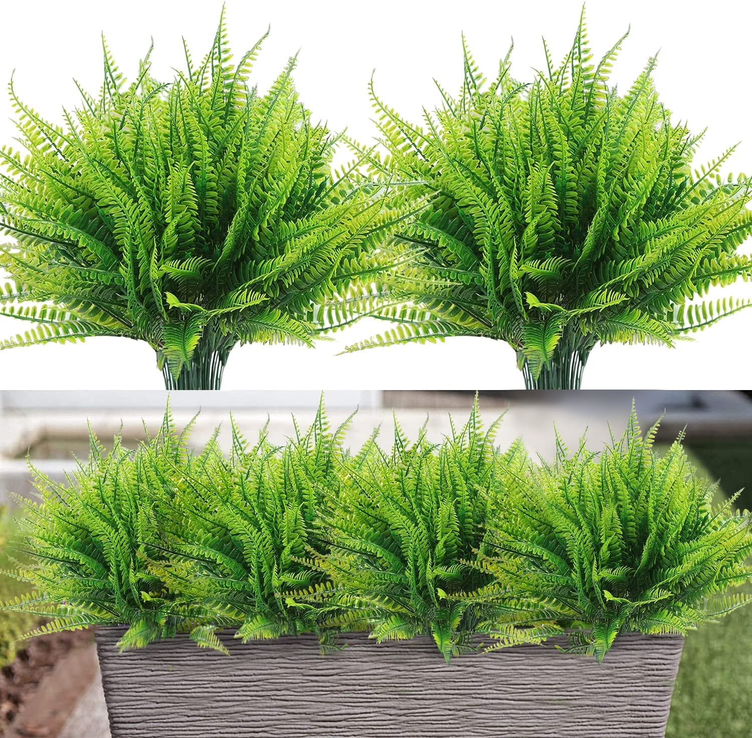 Zukuco 8 Pcs Artificial Boston Fern Plants Bushes Outdoors Fake ...