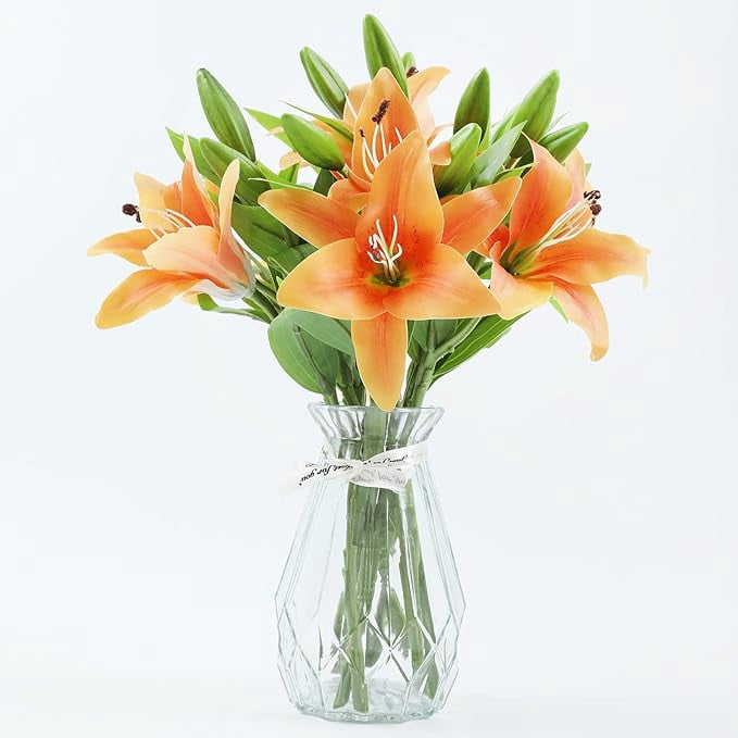 Zukuco 8 Pcs Artificial Lily Flower Real Touch Lily Fake Spring Summer ...