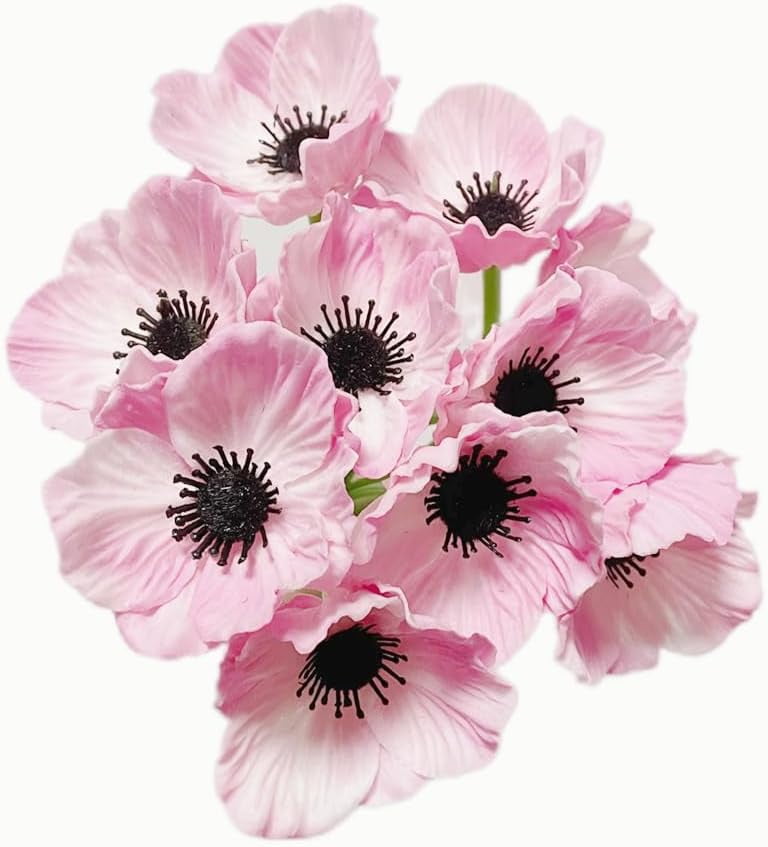 Zukuco 8 Stem Artificial Poppy Flowers,No Fade Faux Anemone Wild ...