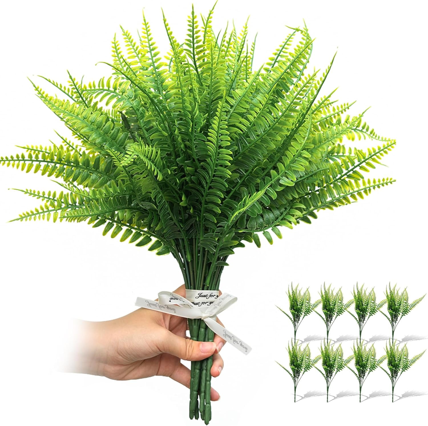 Zukuco 8Bundles Artificial Boston Ferns for Outdoors, Faux Plants ...