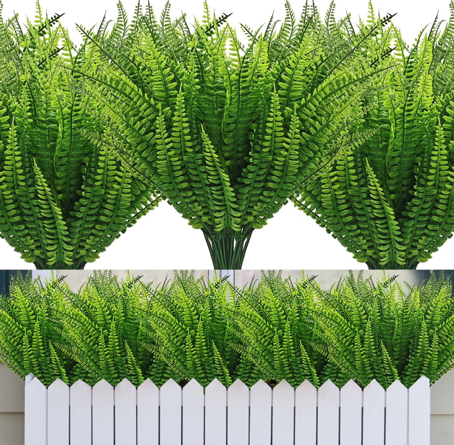 Zukuco 8pcs Artificial Ferns for Outdoors UV Resistant Artificial ...