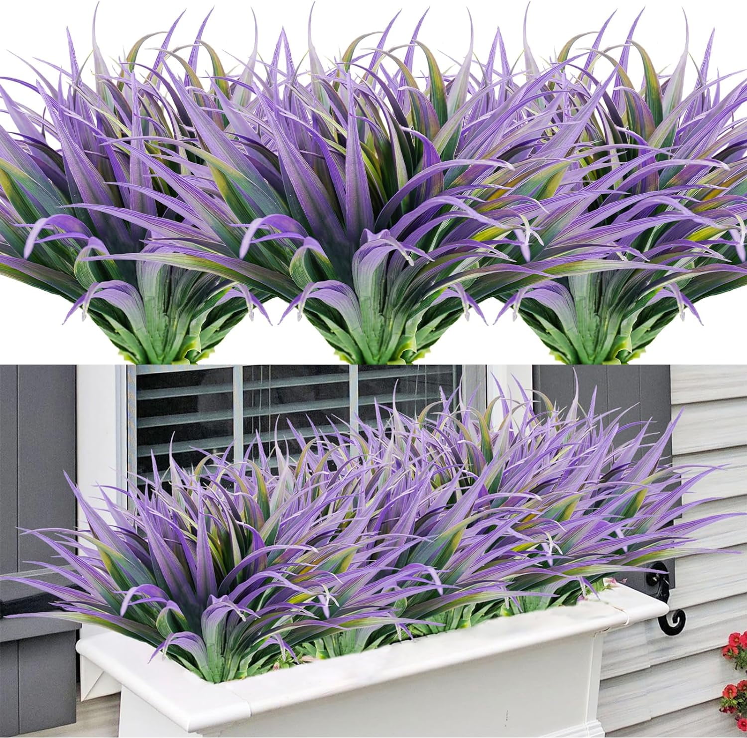 Zukuco Artificial Fake Grass,4PCS Outdoor Faux Grasses Plastic Plants ...