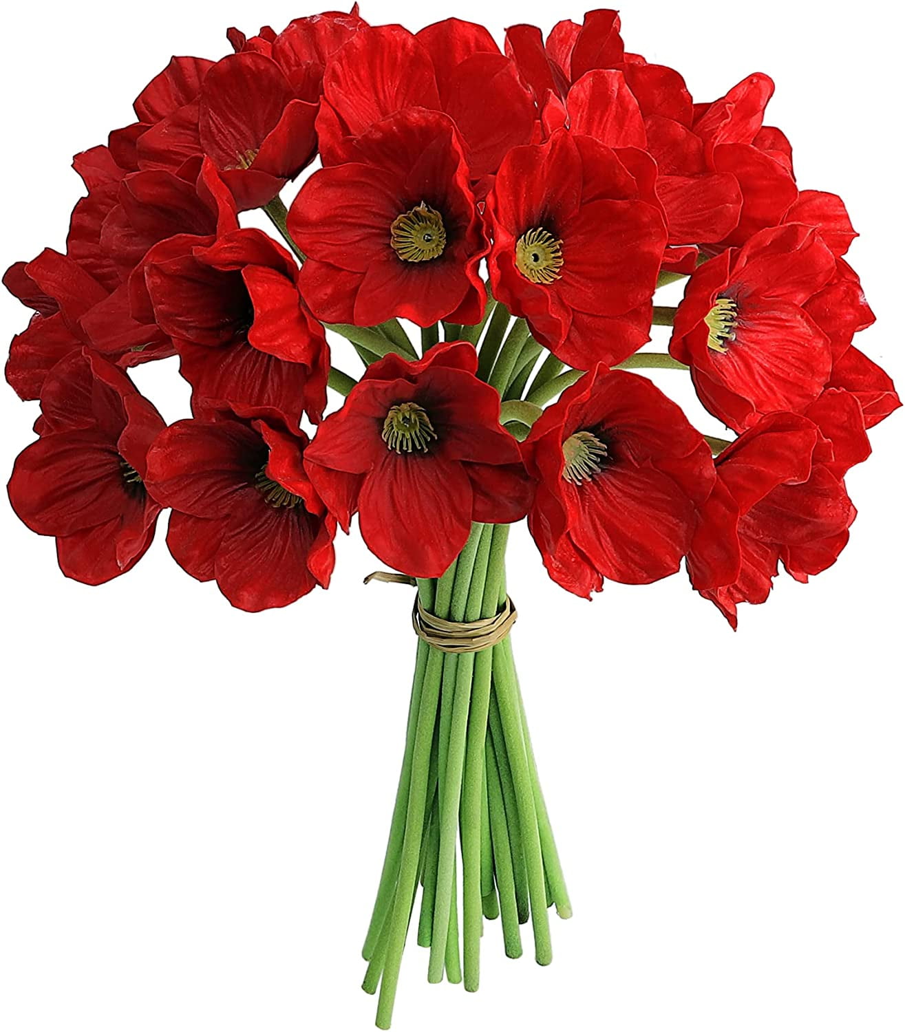 Zukuco Artificial Flowers, Realistic Latex Poppy Flocking Long Stem ...