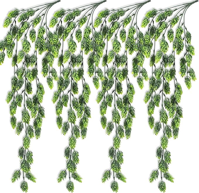 Zukuco Artificial Flowers Vine Garland 4pcs Bush Fake Hops Flower Stems ...